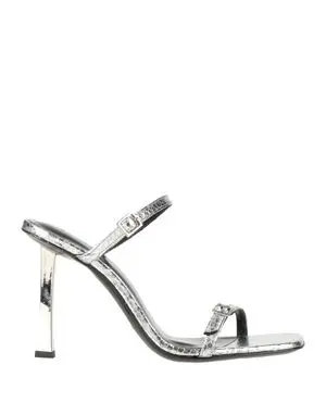 By Far Laminated Snakeskin Leather Sandals - Silver