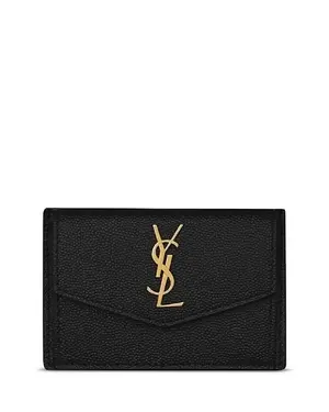 Saint Laurent Cassandre Matelasse Small Envelope Wallet - Black Grain Leather/gold