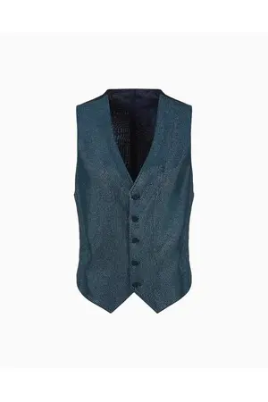 Giorgio Armani Single-breasted Wool-crêpe Waistcoat With Rhinestone Embroidery - Navy