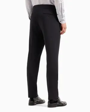 Giorgio Armani Wool Crêpe Flat-front Trousers - Navy_blue