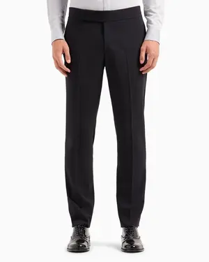 Giorgio Armani Wool Crêpe Flat-front Trousers - Navy_blue