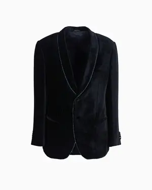 Giorgio Armani Soho Line Single-breasted Tuxedo Jacket In Rhinestone-embroidered Velvet - Blue