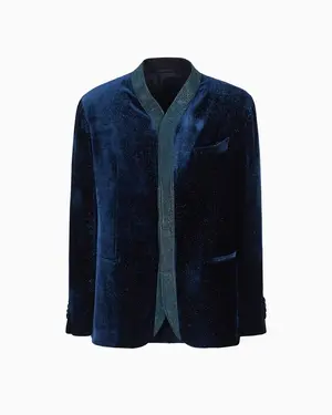 Giorgio Armani Rhinestoned Velvet Single-breasted Jacket - Navy_blue