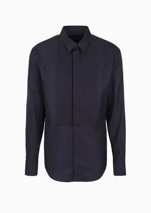Giorgio Armani Pleated Cotton Shirt Navy Blue