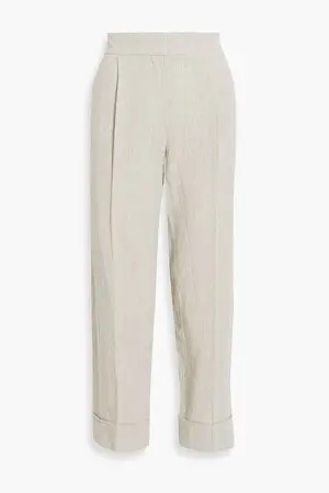 Brunello Cucinelli Checked Linen-jacquard Straight-leg Pants