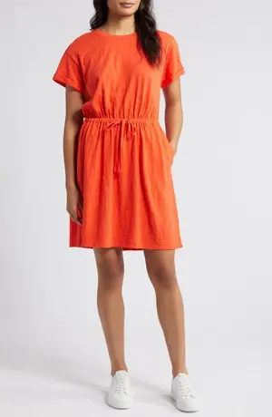 Caslon Drawstring Waist Organic Cotton T-shirt Dress