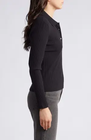 Treasure & Bond Rib Long Sleeve Polo
