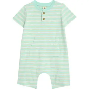TUCKER + TATE Tucker + Tate Henley Pocket Romper Green Yucca Kendall Stripe