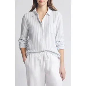 Caslon CASLON(R) Casual Gauze Button-Up Shirt Blue Skyway Katie Stripe