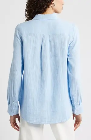 Caslon Casual Gauze Button-up Shirt - Blue Windsurfer
