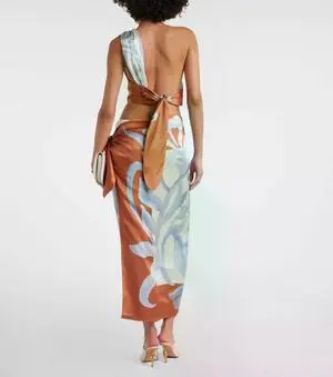 SIR THE LABEL Sir Sorrento Printed Silk Wrap Skirt