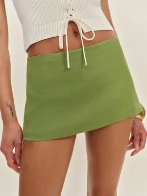 REFORMATION Mia Low Waist Linen Skort Avocado
