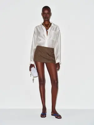REFORMATION Mia Low Waist Linen Skort - Brown