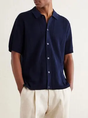 Orlebar Brown Tiernan Ribbed Cotton Polo Shirt - Blue