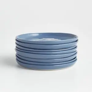 Crate & Barrel Mercer Denim Round Porcelain Appetizer Plates, Set Of 8 - Blue
