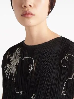 Prada Fringed Embroidered Dress