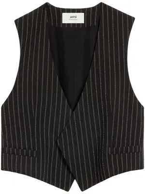 Ami Pinstriped Crepe Vest