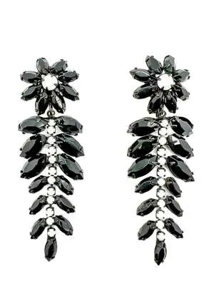JENNIFER GIBSON JEWELLERY Vintage Hattie Carnegie Monochrome Floral Drop Earrings - Black