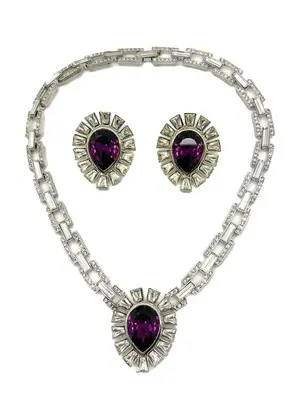 JENNIFER GIBSON JEWELLERY Vintage Amethyst Necklace And Clip On Earrings Set - Purple