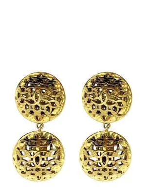 JENNIFER GIBSON JEWELLERY Vintage Chanel Logo Earrings - Gold