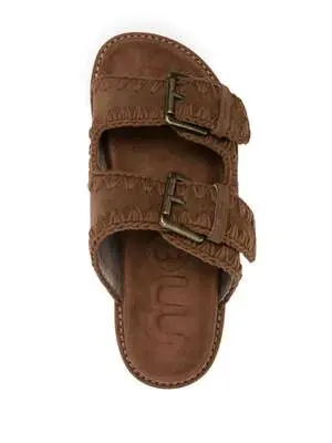 Mou Whipstitch-trim Suede Slides - Brown