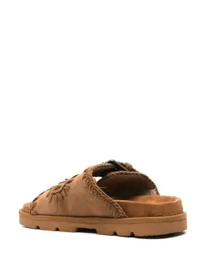 Mou Whipstitch-trim Suede Slides - Brown