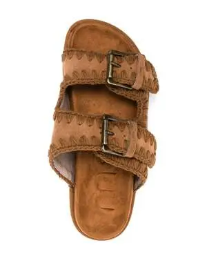 Mou Whipstitch-trim Suede Slides - Brown
