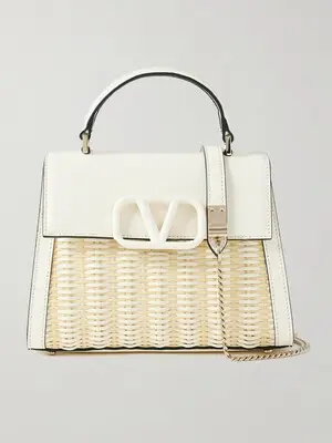 Valentino Garavani Vsling Small Raffia And Leather Shoulder Bag