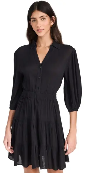 Playa Lucila Collared Gauze Mini Dress - Black