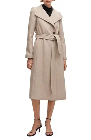 Mango Longline Wool-blend Belted Coat