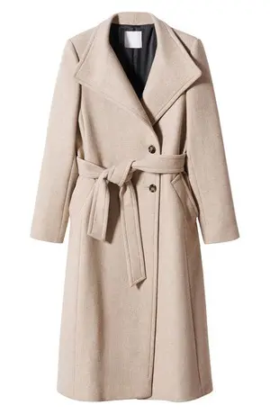 Mango Longline Wool-blend Belted Coat