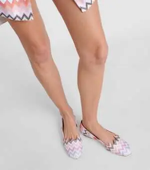 Missoni Zig Zag Pointed Toe Ballet Flats - Pink