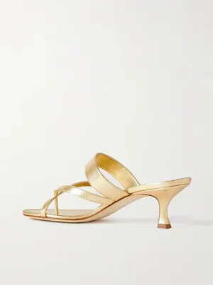 Manolo Blahnik Susa 50 Metallic Leather Sandals - Gold
