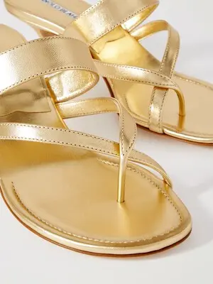 Manolo Blahnik Susa 50 Metallic Leather Sandals - Gold