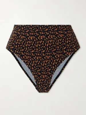 TOTEME Shirred Printed Stretch Recycled Bikini Briefs - Brown
