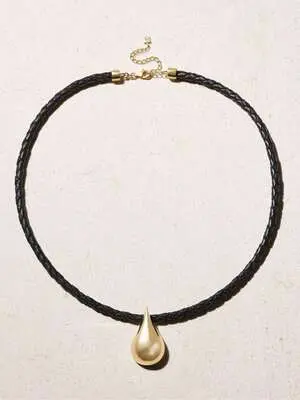 Mateo Water Droplet Leather And 14-karat Necklace - Gold