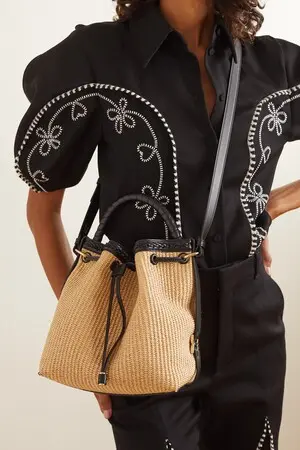 Chloé Marcie Leather-trimmed Raffia Bucket Bag