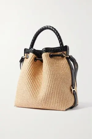 Chloé Marcie Leather-trimmed Raffia Bucket Bag