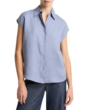 Vince Linen Cap-sleeve Shirt - Azul