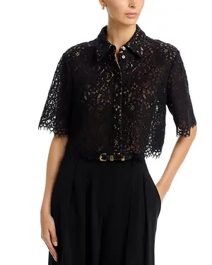 Michael Kors Floral Corded Lace Cropped Shirt - Black