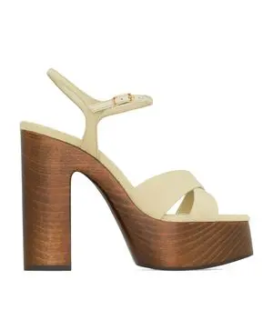Saint Laurent Canvas Bianca Platform Sandals - Nude