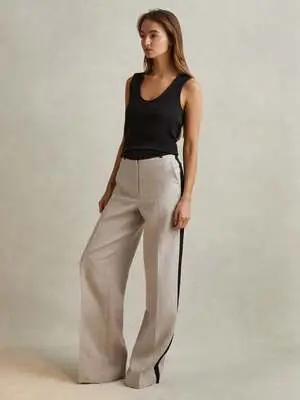 REISS Luella Colorblock Linen Wide Leg Trousers