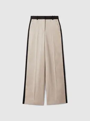 REISS Luella Colorblock Linen Wide Leg Trousers