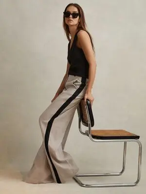 REISS Luella Colorblock Linen Wide Leg Trousers