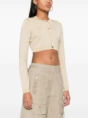 Versace Barocco Lurex Cropped Cardigan - Neutrals