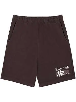 SPORTY & RICH Trio Cotton Track Shorts - Brown