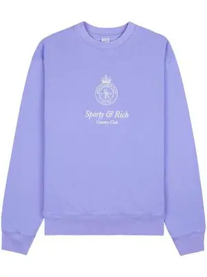SPORTY & RICH Crown-embroidered Cotton Sweatshirt - Purple