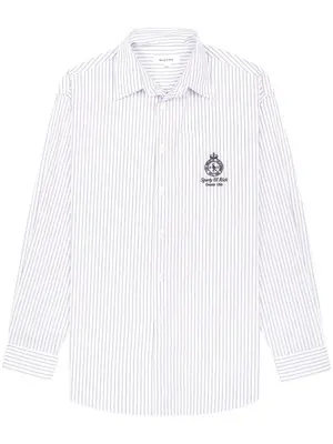 SPORTY & RICH Crown-embroidered Striped Cotton Shirt - White