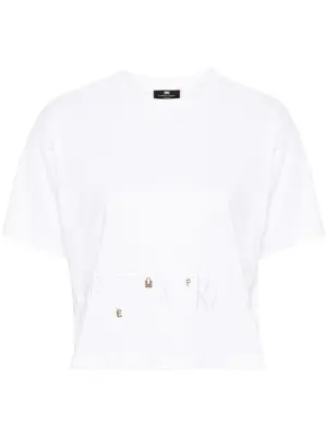 Elisabetta Franchi Cropped T-shirt With Logo Embroidery - White