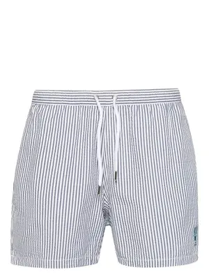 Maison Labiche Lobster Striped Seersucker Swim Shorts - White